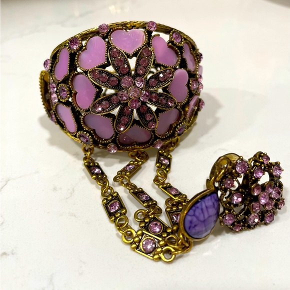 Vintage | Jewelry | Vintage Purple Bangle Bracelet With Attached Ring ...